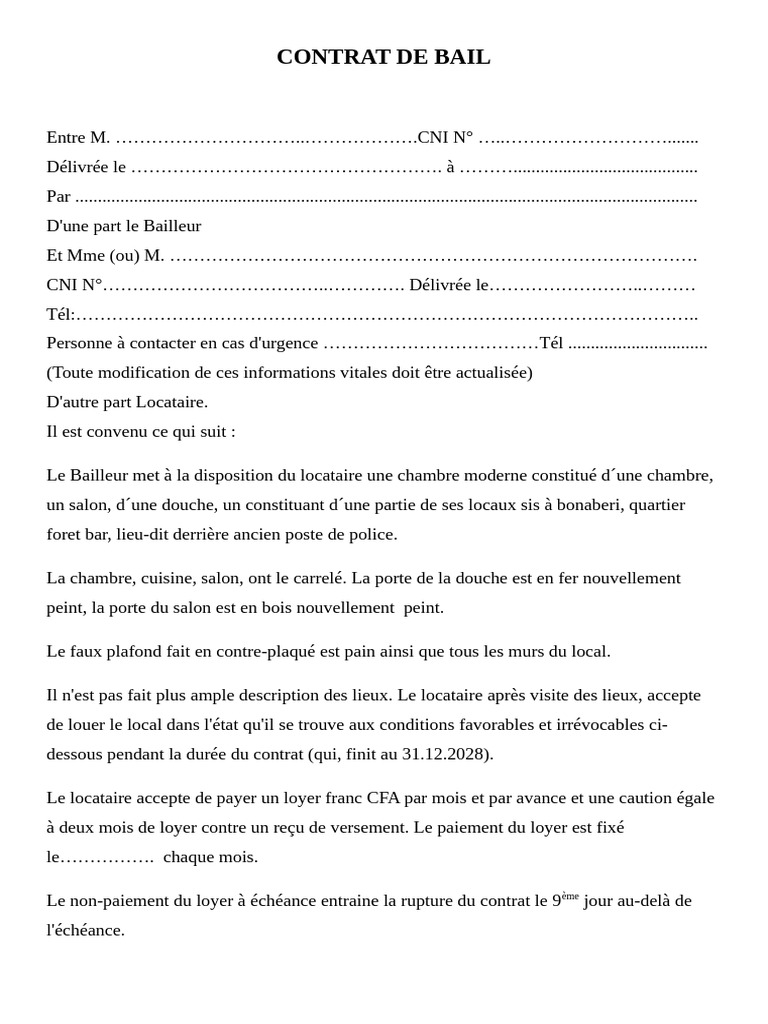 Modèle de contrat de bail simple | PDF