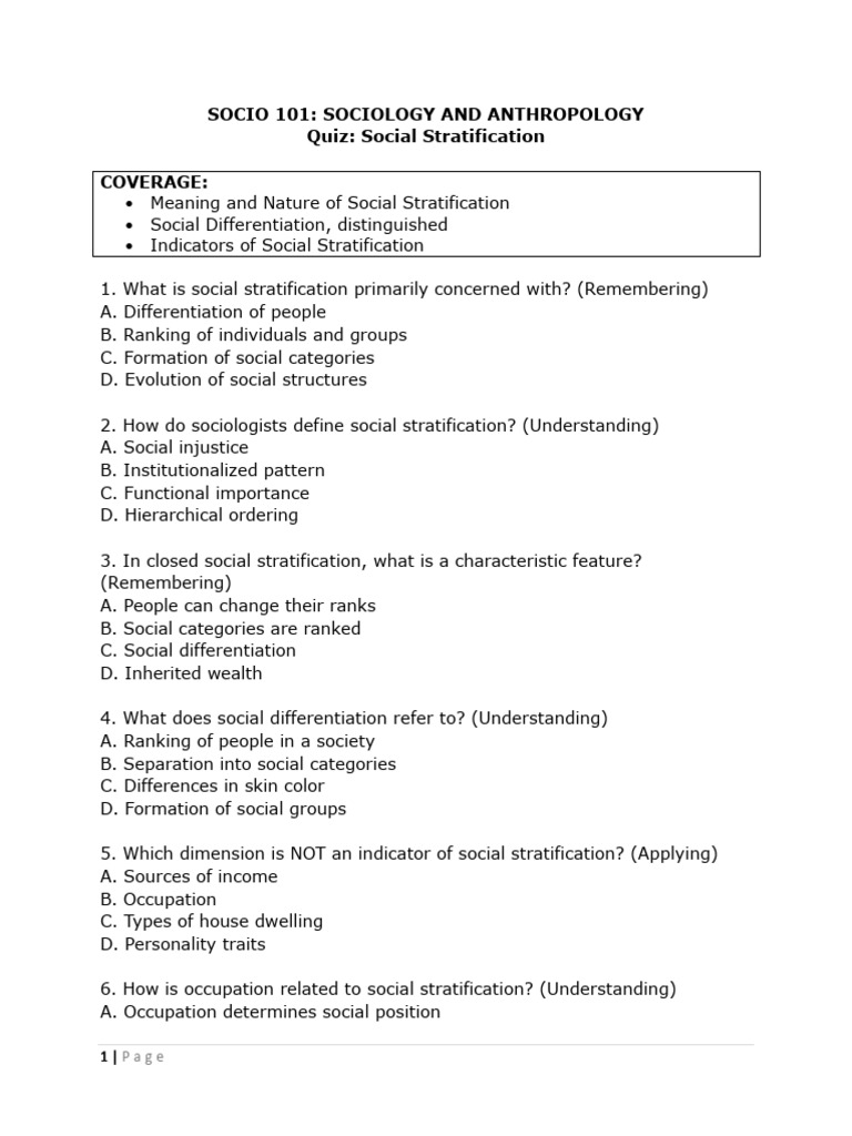 Social Stratification Quiz Overview | PDF | Social Stratification ...
