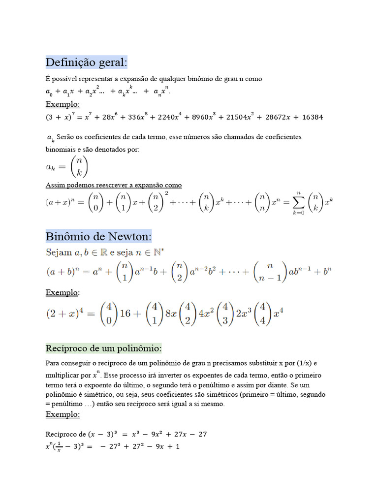 Binômio de Newton | PDF | Álgebra | Matemática