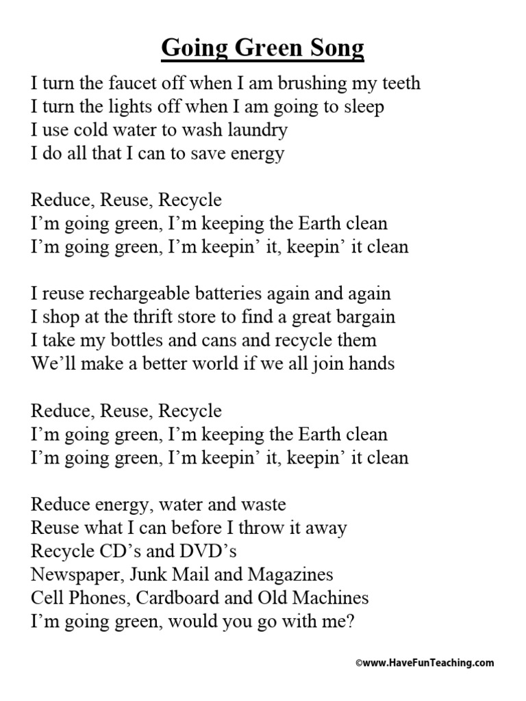 Going Green Song Lyrics Pdf