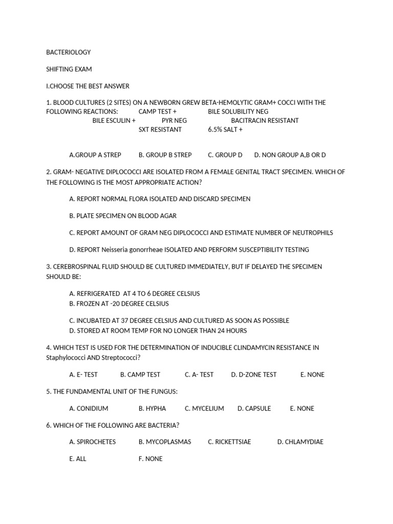 Bacteriology Exam Questions and Answers | PDF | Streptococcus | Bacillus