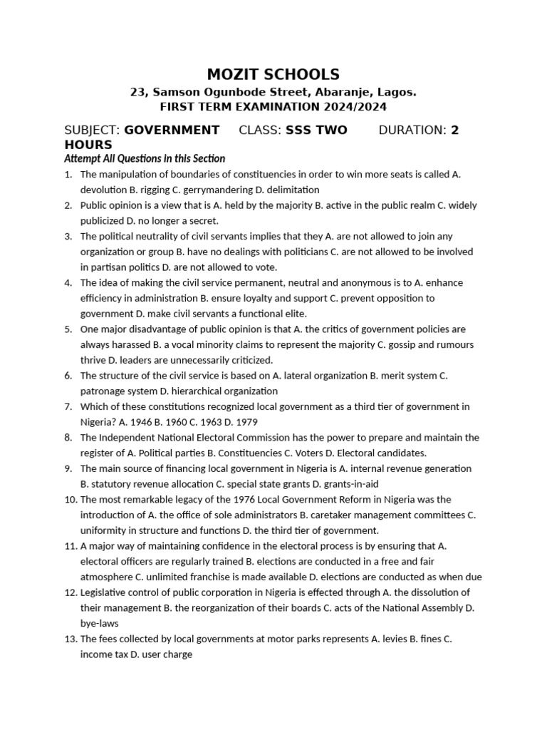 Government SS2 FT | PDF | Elections | Civil Service
