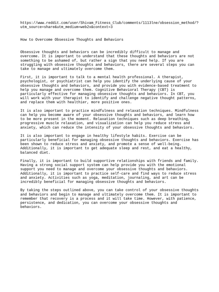 How To Overcome Obsessive Thoughts and Behaviors | PDF | Mindfulness ...