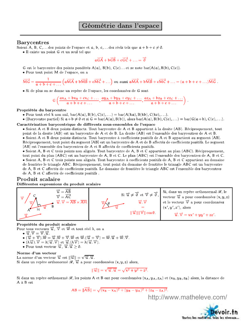 Résumer Géometrie Dans L Espace | PDF