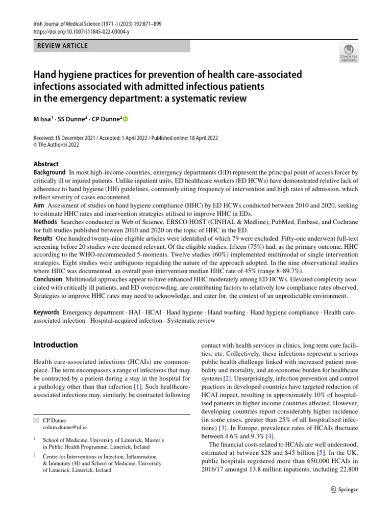Hand Hygiene in Emergency Departments | PDF | Hospital Acquired ...
