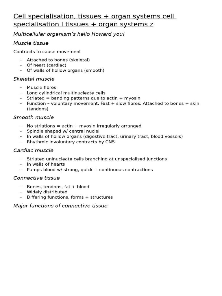 Cell Specialization and Tissue Types | PDF