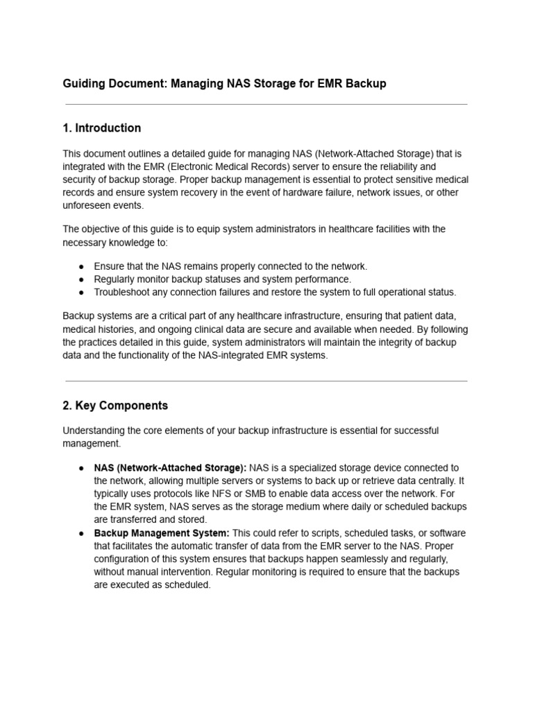 Guiding Document - Managing NAS Storage For EMR Backup | PDF | Computer Network | Electronic ...
