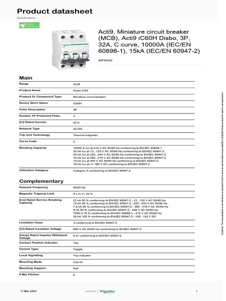 Annex VII - Schneider Electric - Acti9-iC60 - A9F54332 | PDF ...