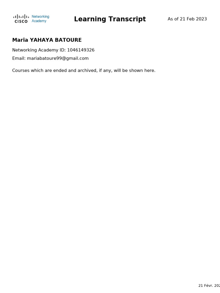 NetAcad Learning Transcript | PDF