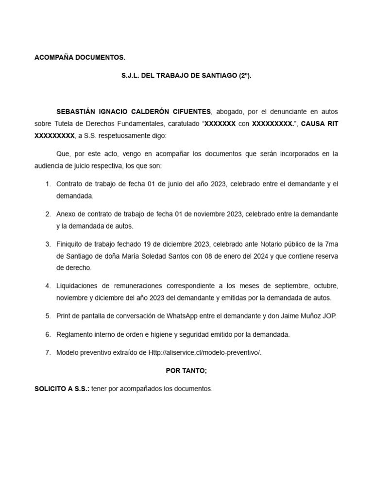 Modelo Acompaña Documentos - Laboral Chile | PDF