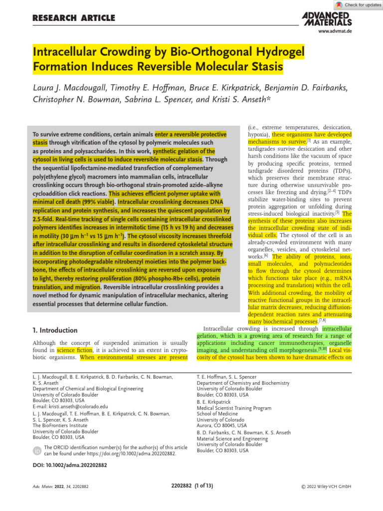 Intracellular Gelation in Cell Stasis | PDF | Cell (Biology) | Cytosol