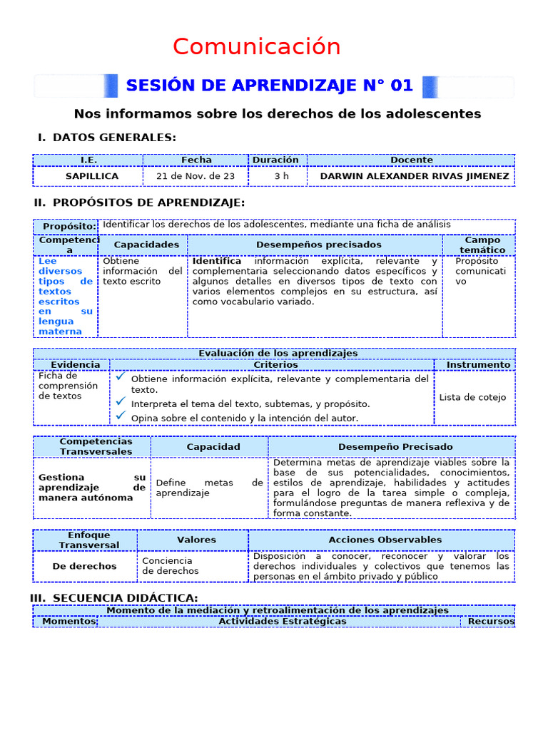 5°_SESIÓN_DE_APRENDIZAJE_1°-SEM.1-EXP.8-COM | PDF | Aprendizaje | Evaluación