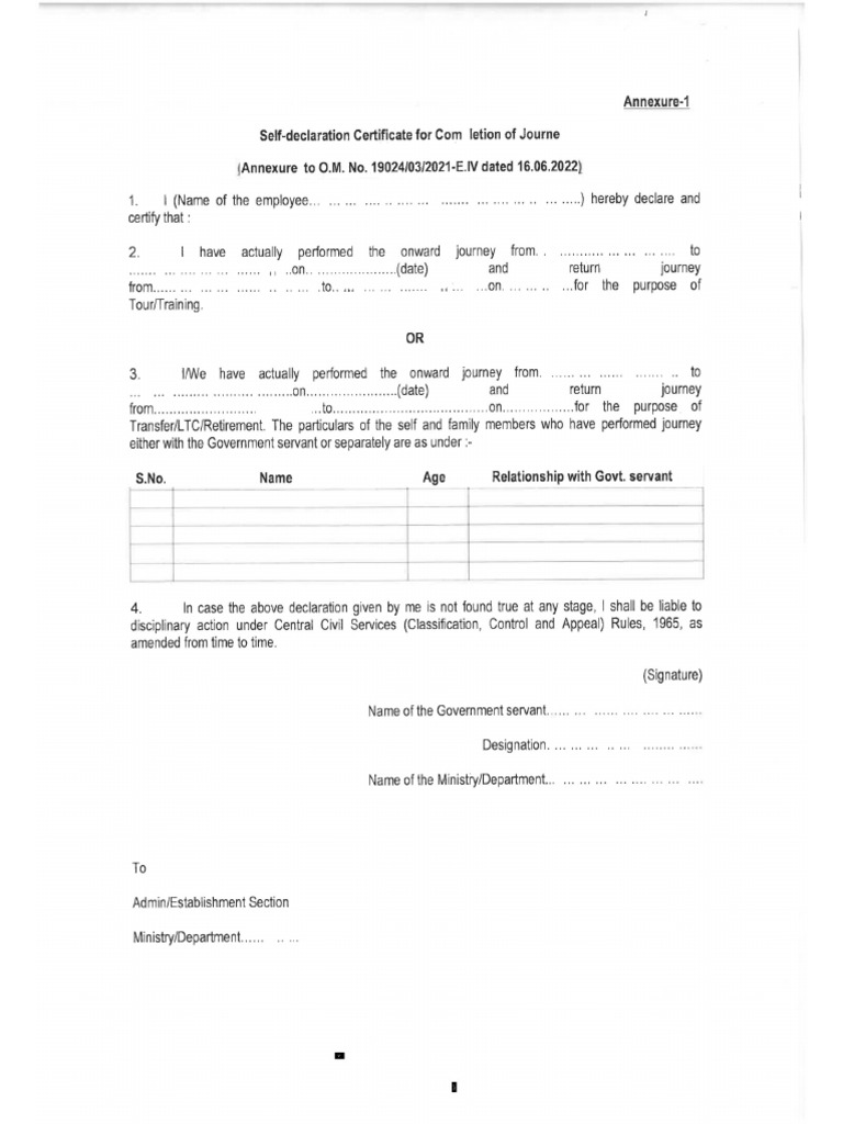 Self Dec Le Ration Form | PDF