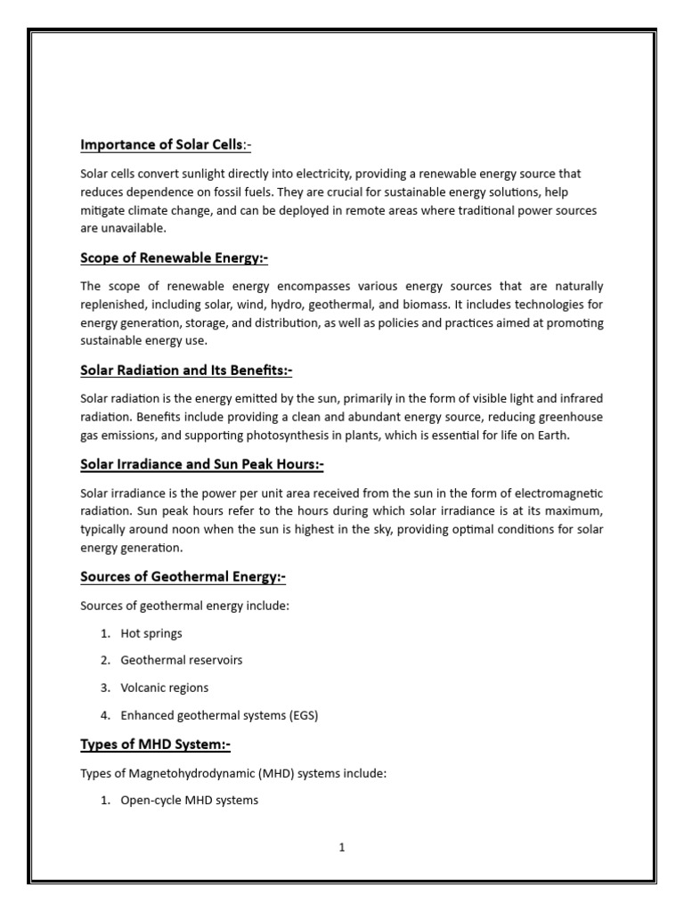 Notes - RENEWABLE ENERGY RESOURCES | PDF | Solar Energy | Solar Power