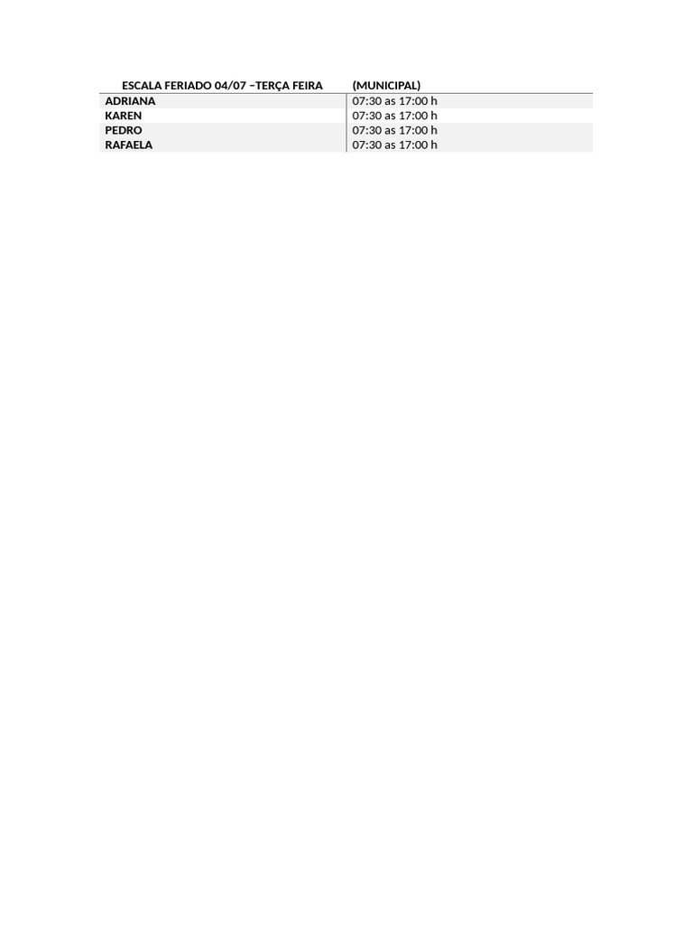 Escala de Feriados Junho | PDF