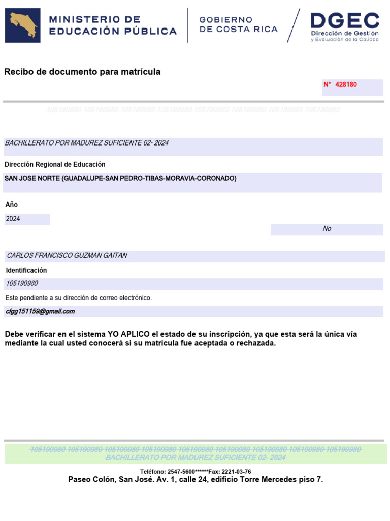Mep Examen Matricula | PDF | Documento de identidad