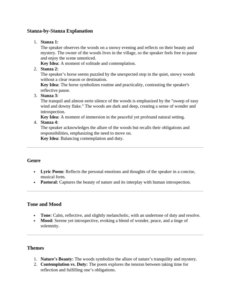 Stanza Analysis of a Snowy Evening Poem | PDF | Poetry