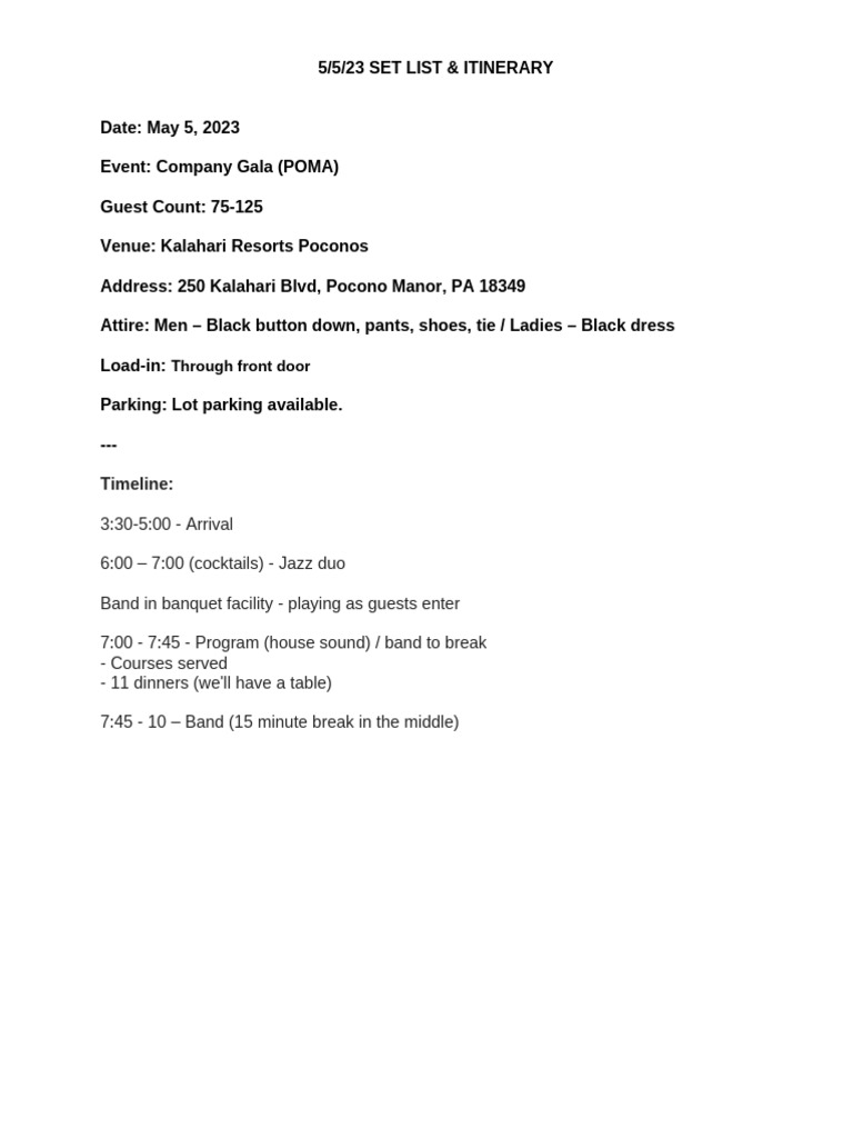050523-Setlist Version A | PDF | Funk | Music