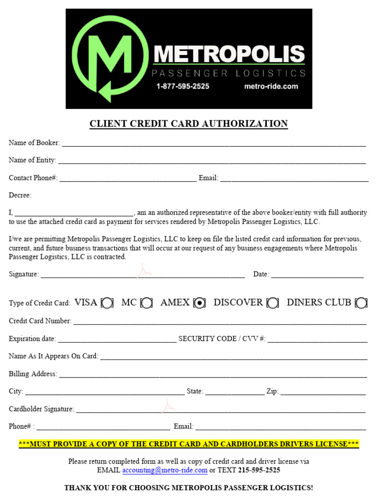 Metro Credit Card Authorization 2 | PDF | Credit Card | Banking