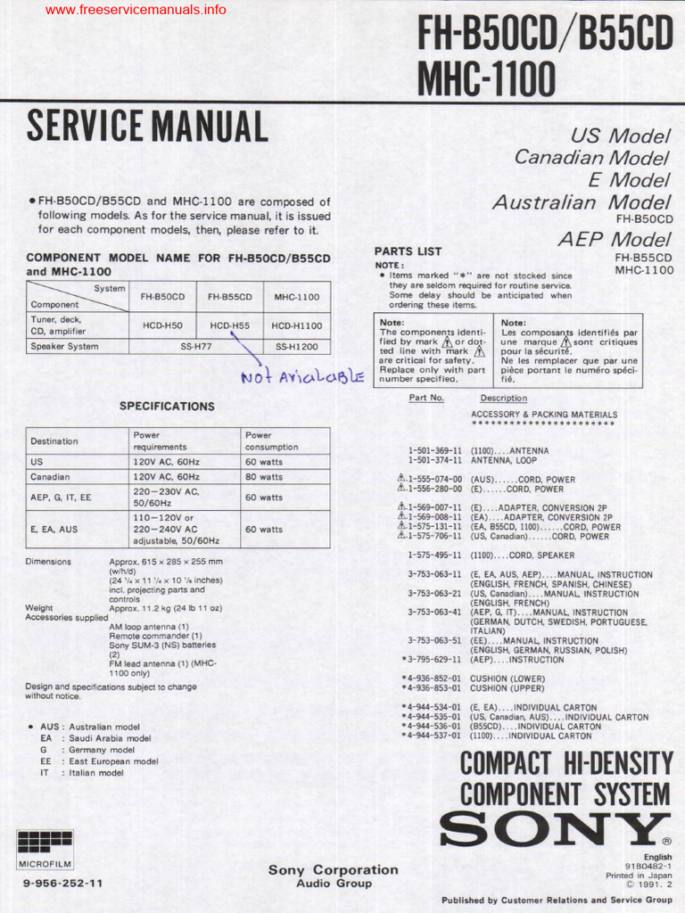 Sony fh-b50cd fh-b55cd mhc-1100 Supplement | PDF