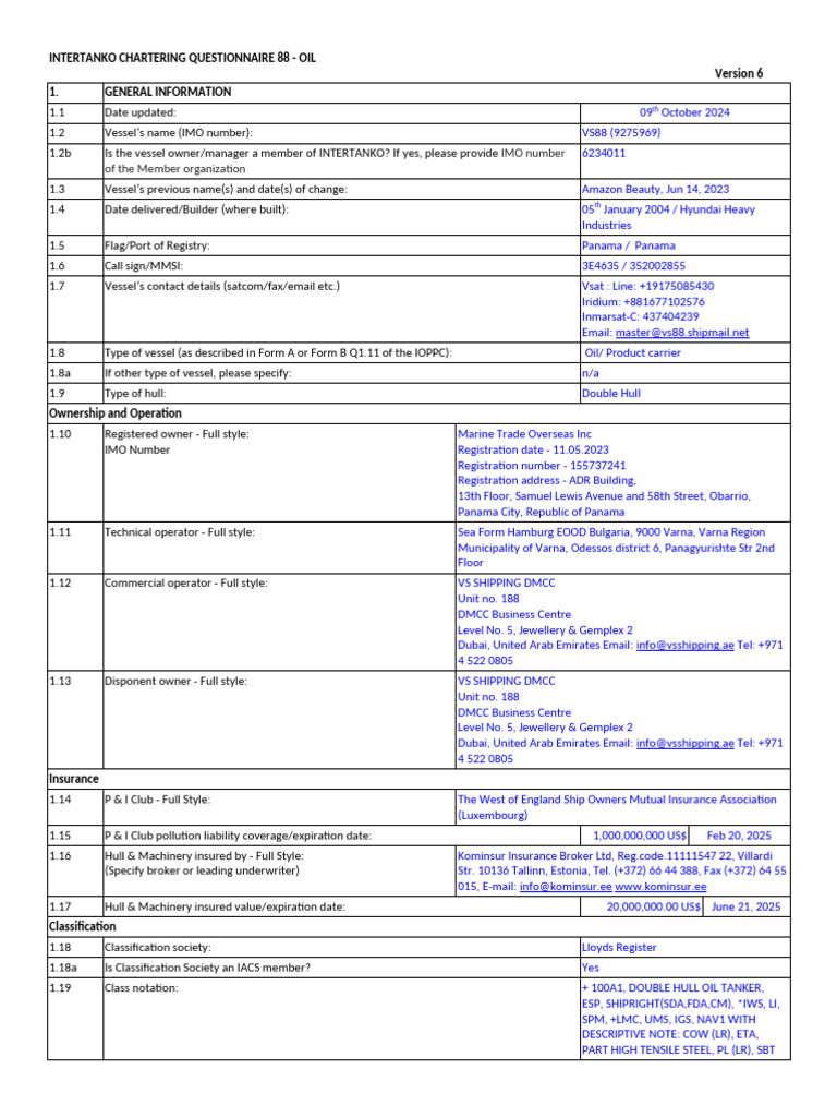 VS88 Q88 09.10.2024 | PDF | Tonnage | Pump