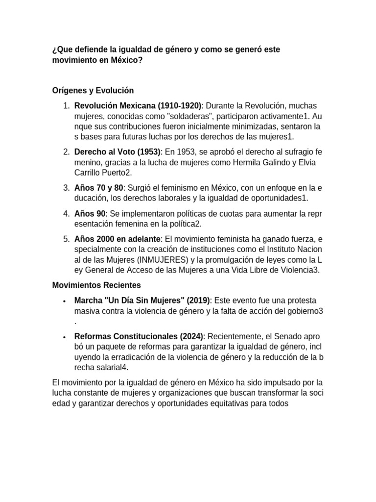 Que Defiende La Igualdad de Género y Como Se Generó Este Movimiento en ...