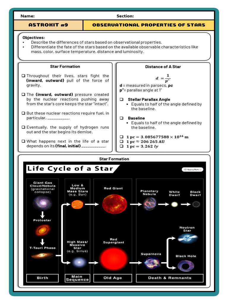 AstroKit Activity Sheet 9 Observational Properties of Stars | PDF ...