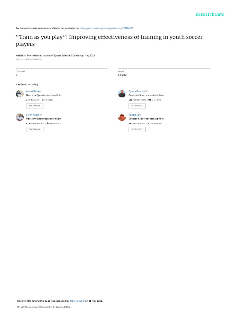 "Train As You Play" Improving Effectiveness of Training in Youth Soccer ...