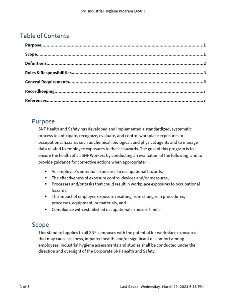 SNF Industrial Hygiene Program | PDF | Occupational Hygiene | Personal ...