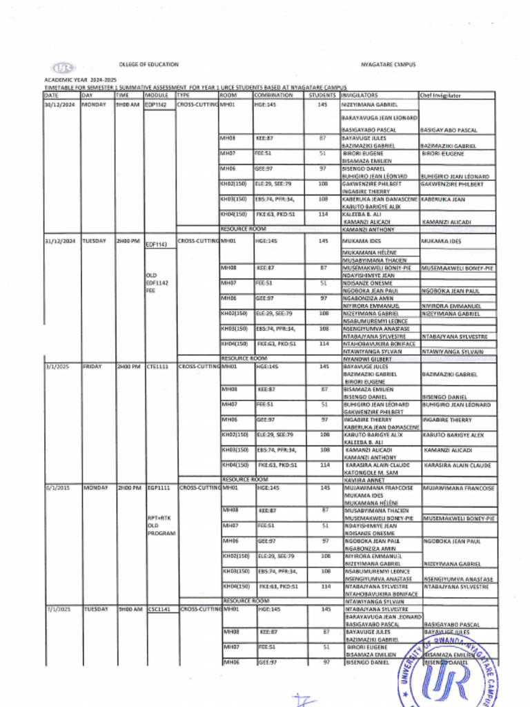 Updated Ce NC Signed Examination Timetable For Year1 & Year2 Sem 1 Ay ...