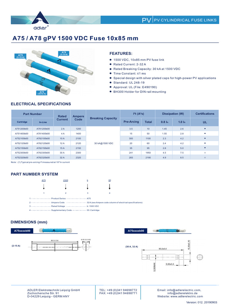 A75&A78 Datasheet 20190903 | PDF | Fuse (Electrical) | Power Engineering