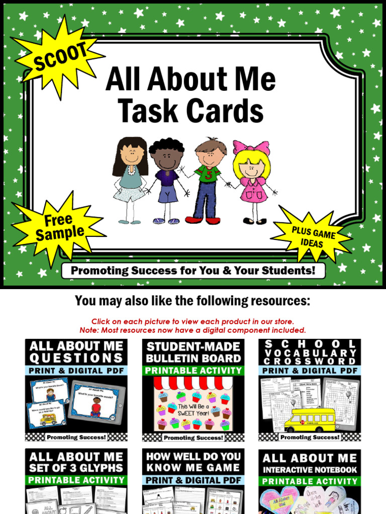 All About Me Task Cards: Promoting Success For You & Your Students ...