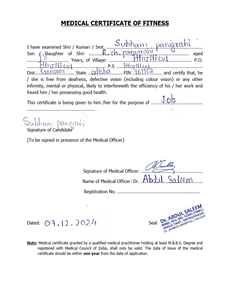 Fitness Certificate | PDF