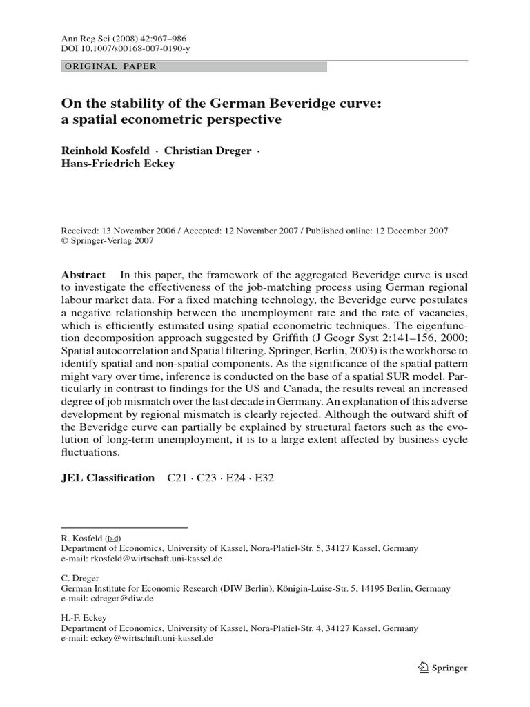 On The Stability of The German Beveridge Curve - A Spatial Econometric ...