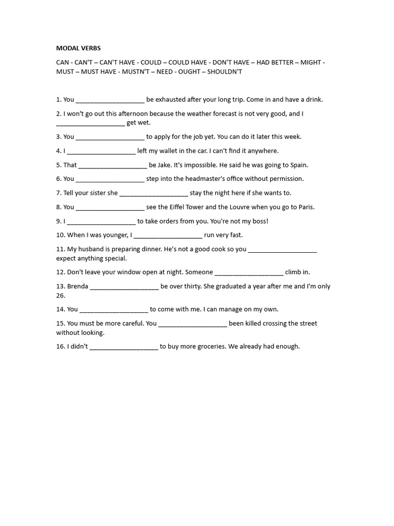 Modal Verbs Exercises 1 | PDF