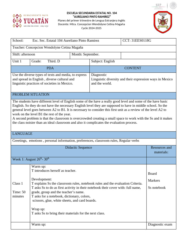 Plan 3rd Grade 1st Trimestre Aureliano Pinto Ramirez 3D | PDF ...
