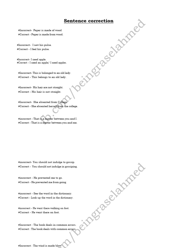 Common English Sentence Corrections | PDF