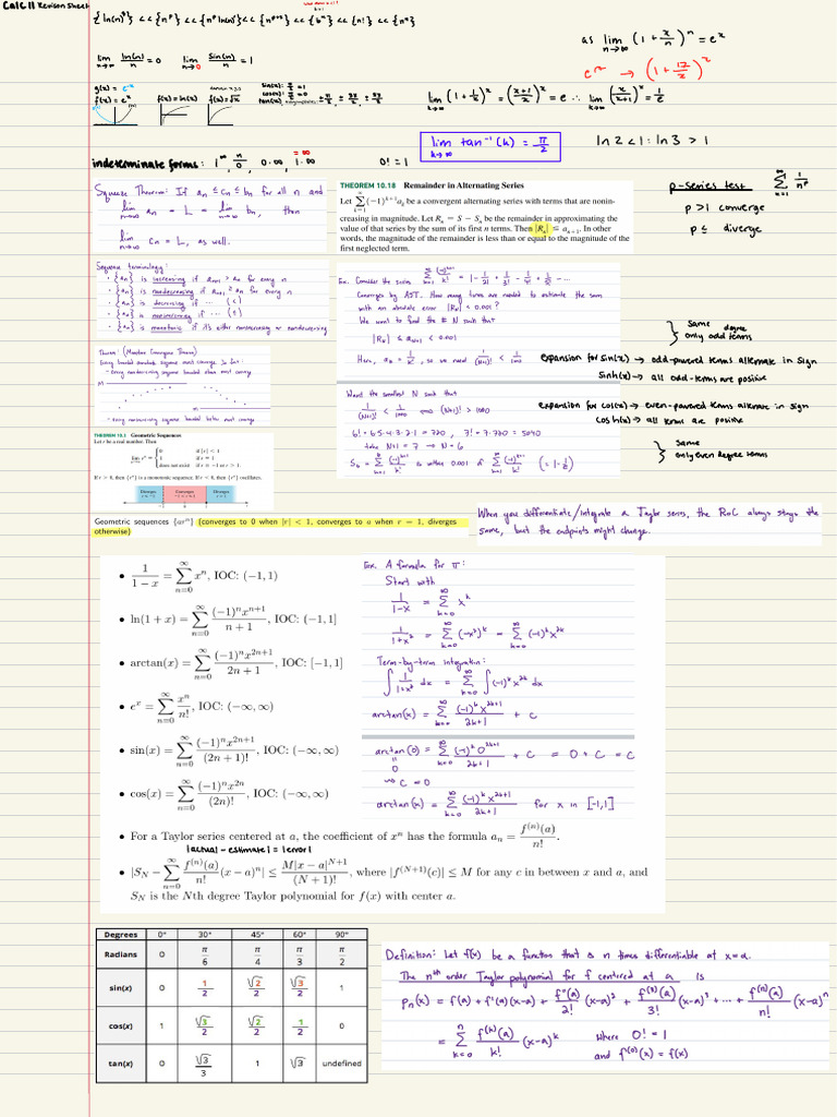 Calculus II Cheat Sheet | PDF | Mathematical Analysis | Real Analysis