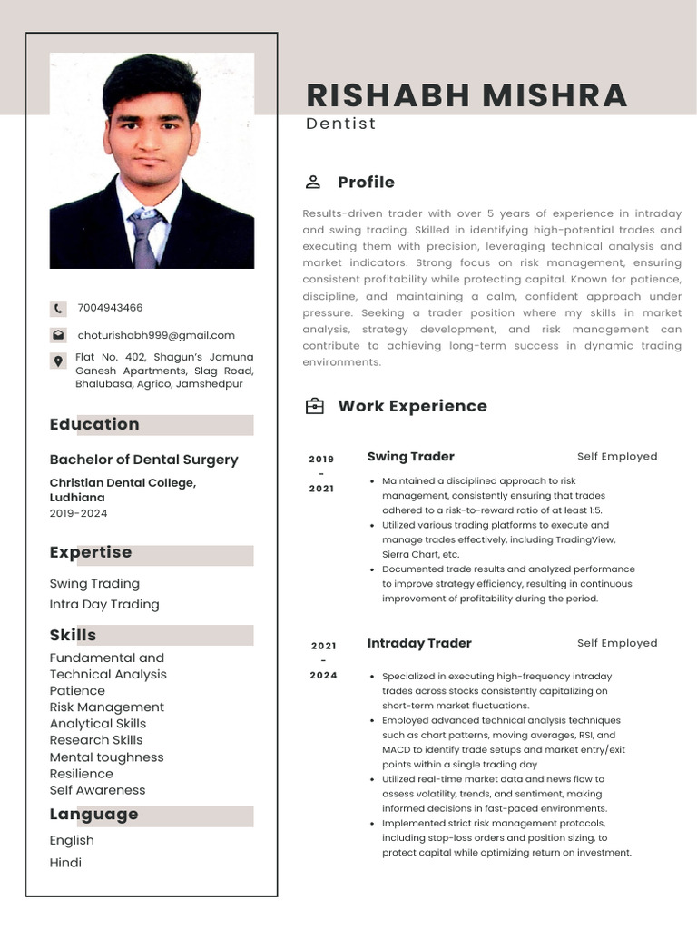 DR. Rishabh Mishra (Dentist) (1) | PDF | Technical Analysis | Day Trading