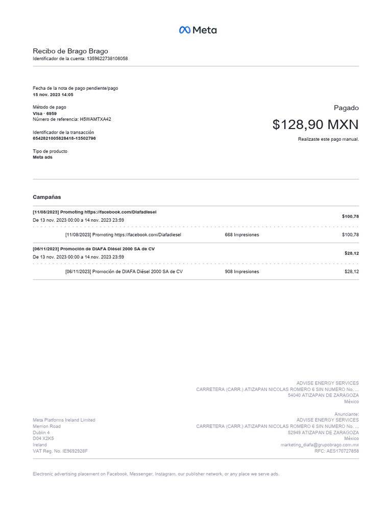 Factura Facebook Ads | PDF | Redes sociales | Cultura popular y ...