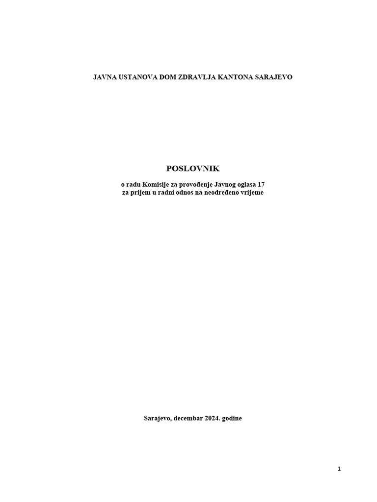 POSLOVNIK o Radu Komisije JO17 | PDF