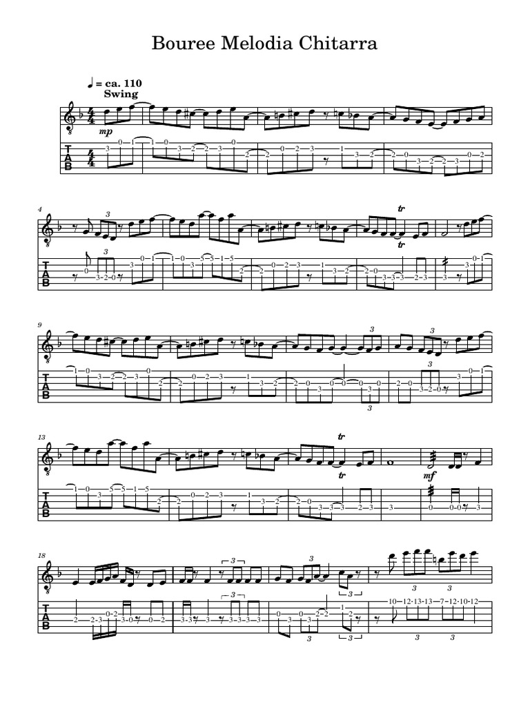 Bouree Melodia for Guitar | PDF