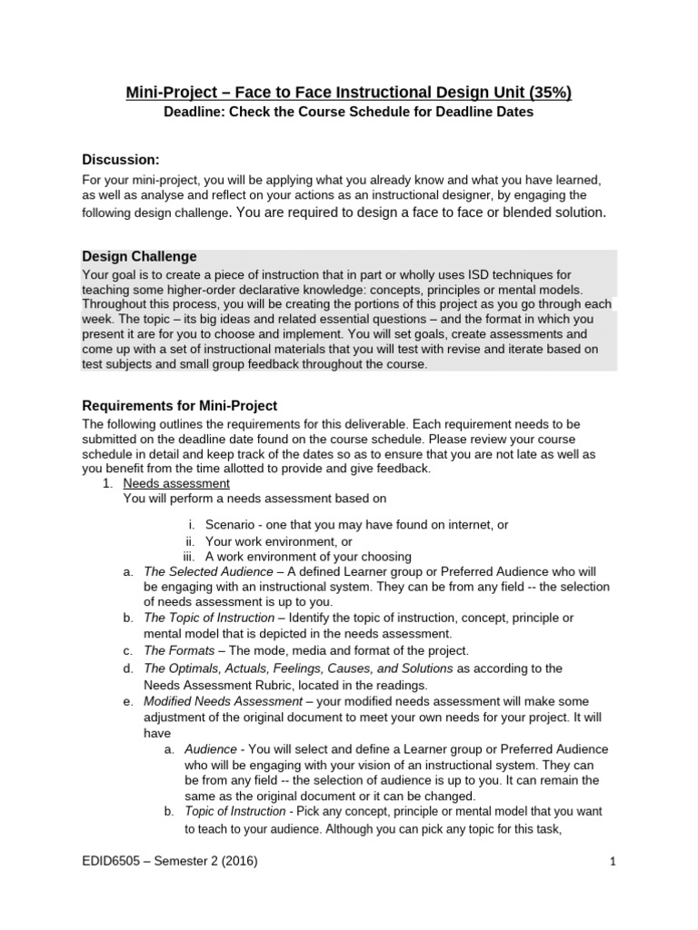 EDID6505 - 2018 MiniProject | PDF | Instructional Design | Educational Assessment