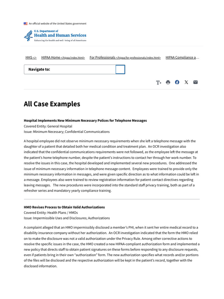 All Case Examples _ HHS.gov | PDF | Medical Record | Health Insurance ...