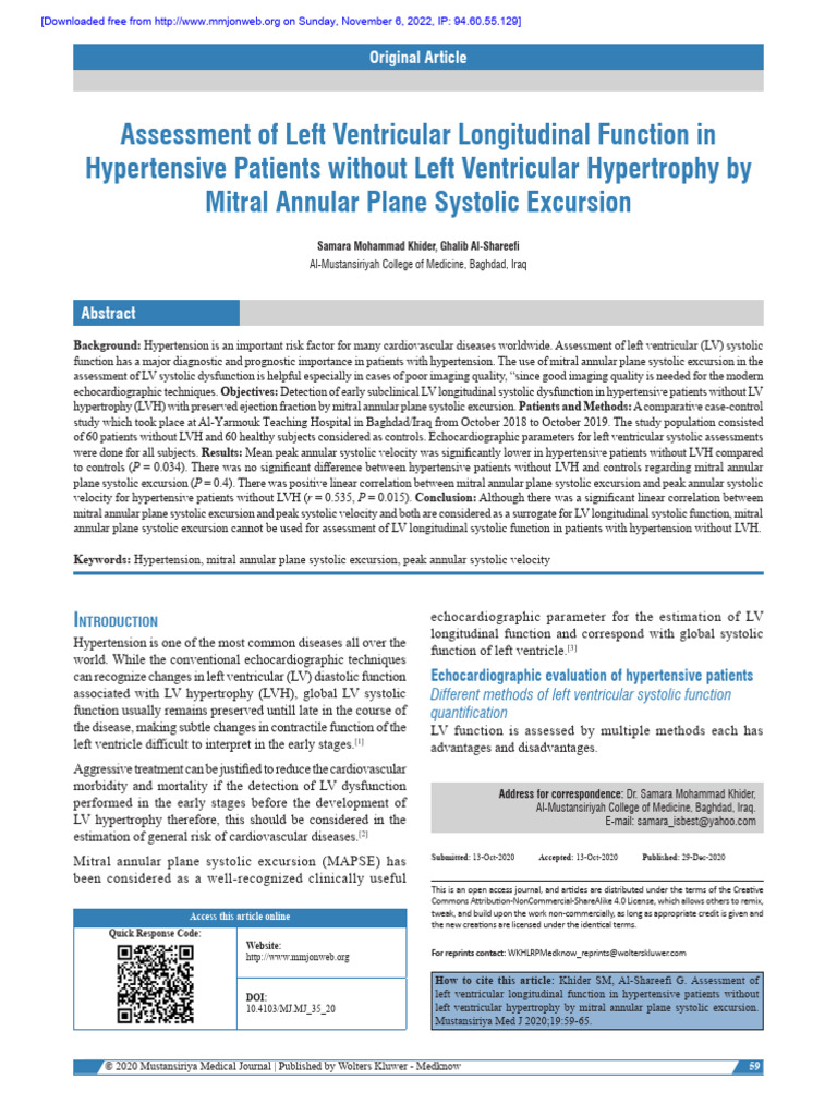 Assessment of Left Ventricular Longitudinal Function in Hypertensive ...