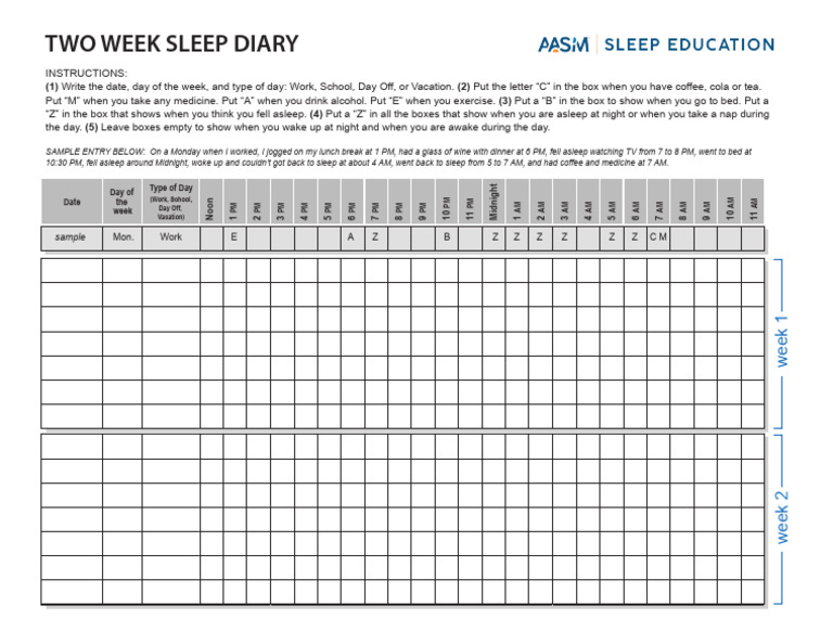 Sleep Diary Form | PDF | Drink