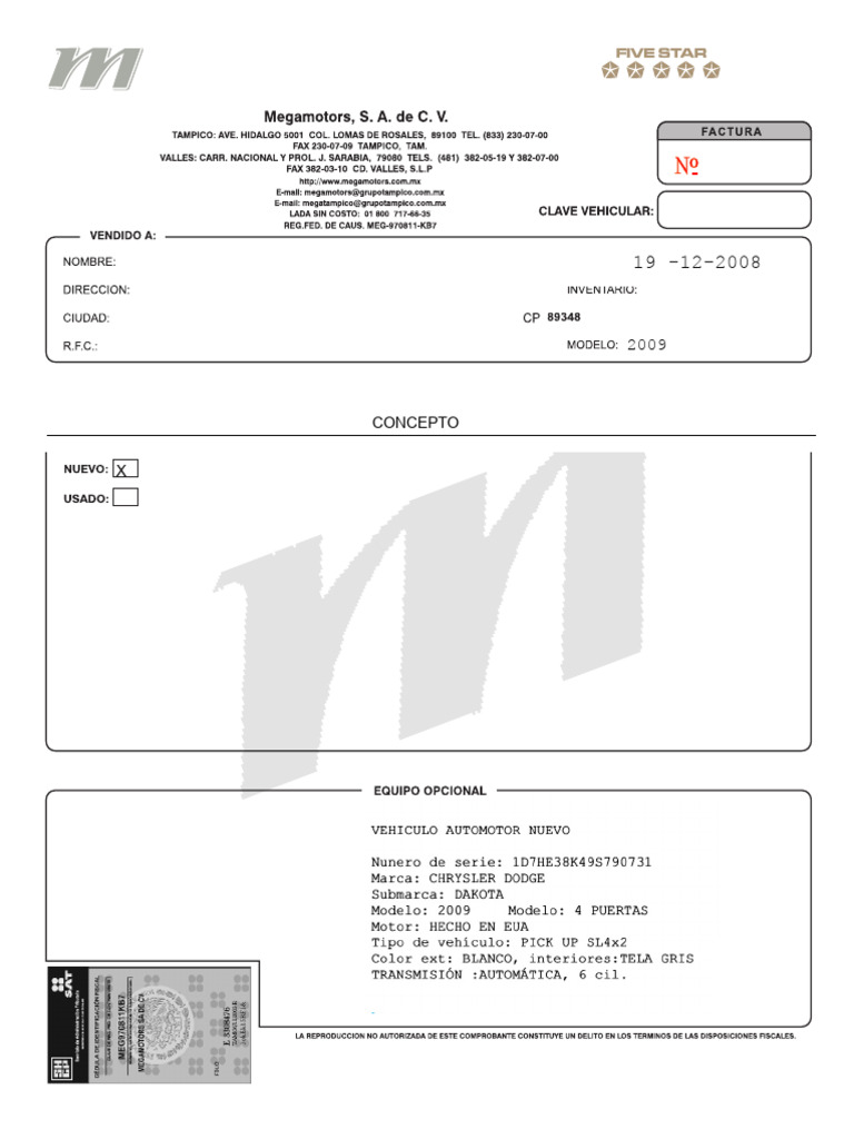 Factura de Compra Dodge Stratus 2005 | PDF | Fabricantes de vehículos ...