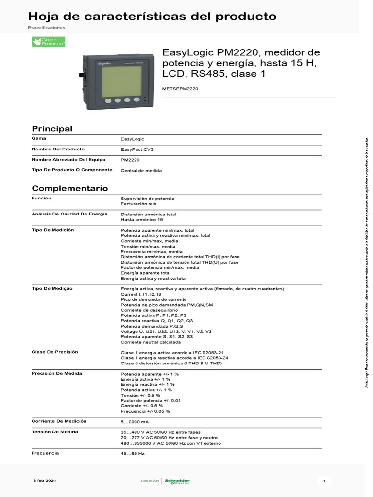 Schneider Electric - serie-EasyLogic-PM2000 - METSEPM2220 | PDF ...