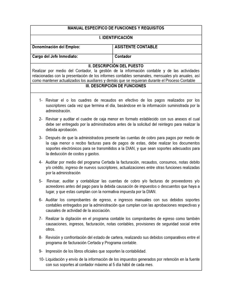 Manual de Funciones Asistente Contable Nelsy | PDF | Contabilidad | Contador