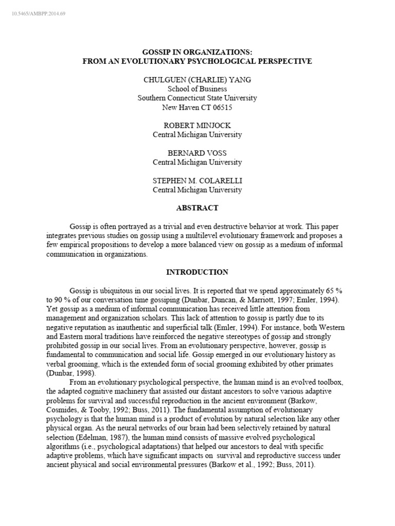 Gossip in Organizations From An Evolutio | PDF | Power (Social And ...